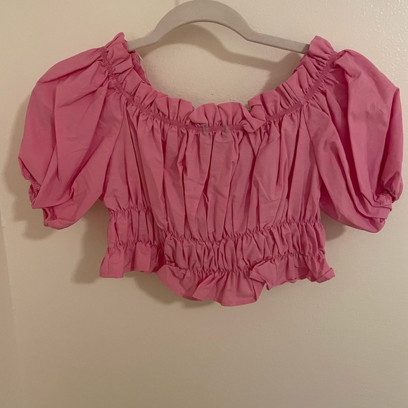 Zara | Tops | Pink Zara Puff Sleeve Crop Top | Poshmark